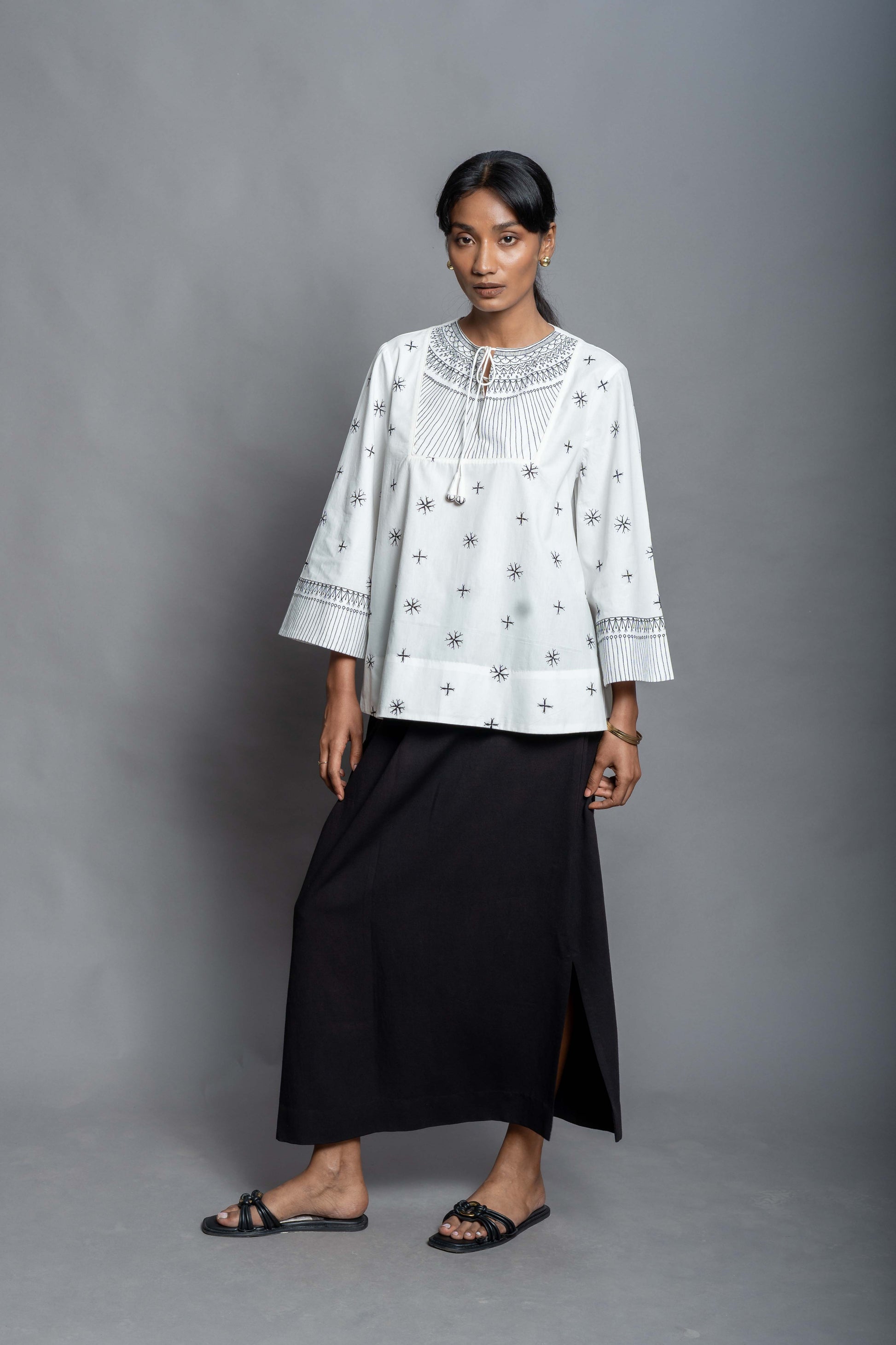 The Ivara Skirt | Hand Embroidered Bamboo Linen Cotton Blend Skirt ...